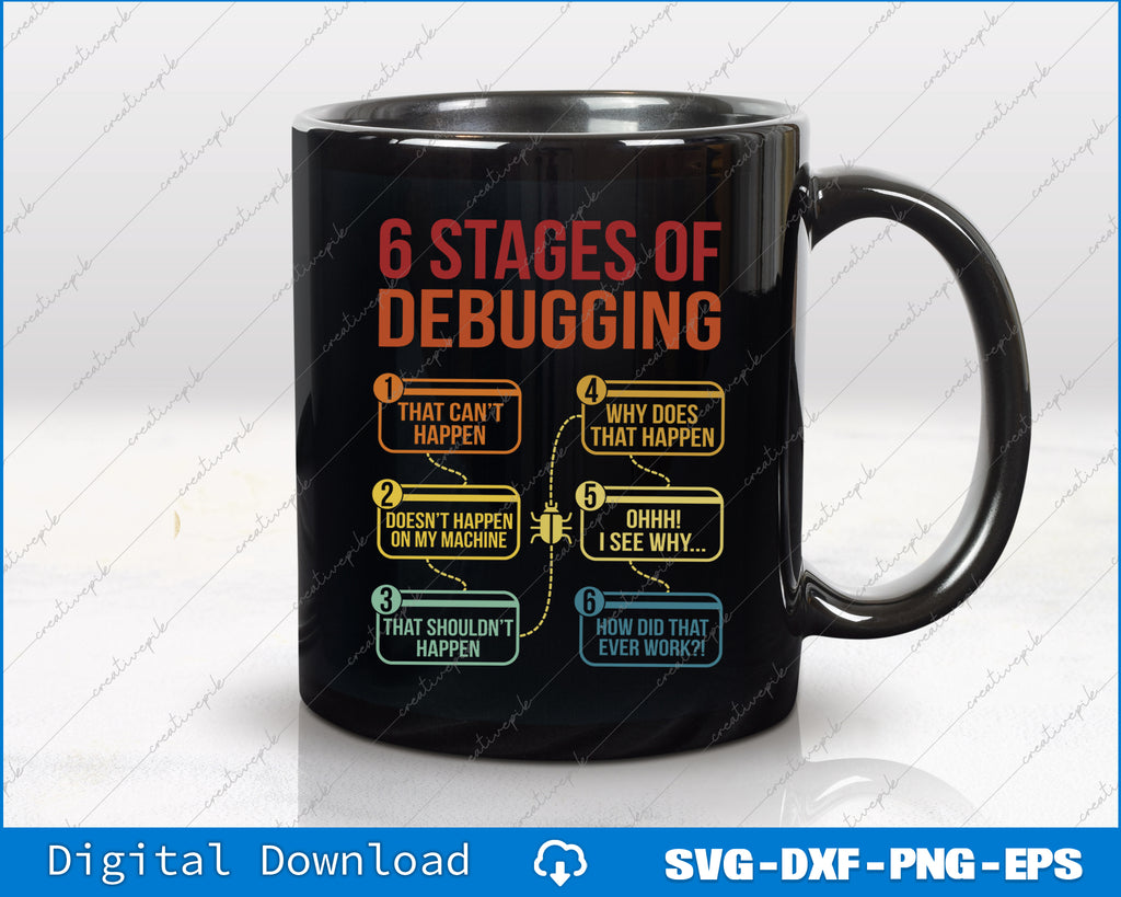 6 Stages of Debugging Full Stack Coder Software Developer SVG File ...