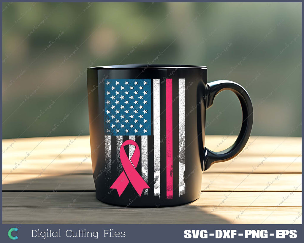 Pink Ribbon US Flag Breast Cancer Awareness Support SVG PNG Files ...