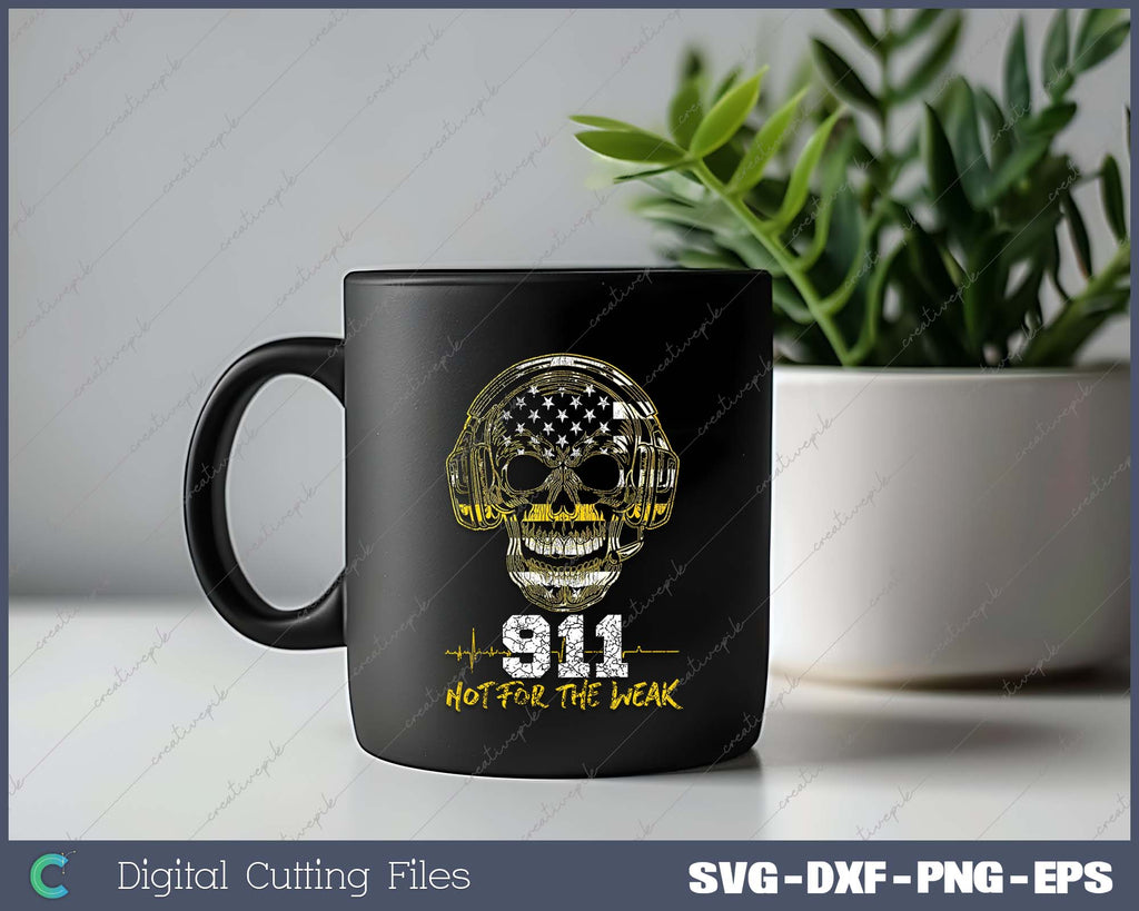 911 Dispatcher Thin Gold Yellow Line American Flag Skull SVG PNG Files ...