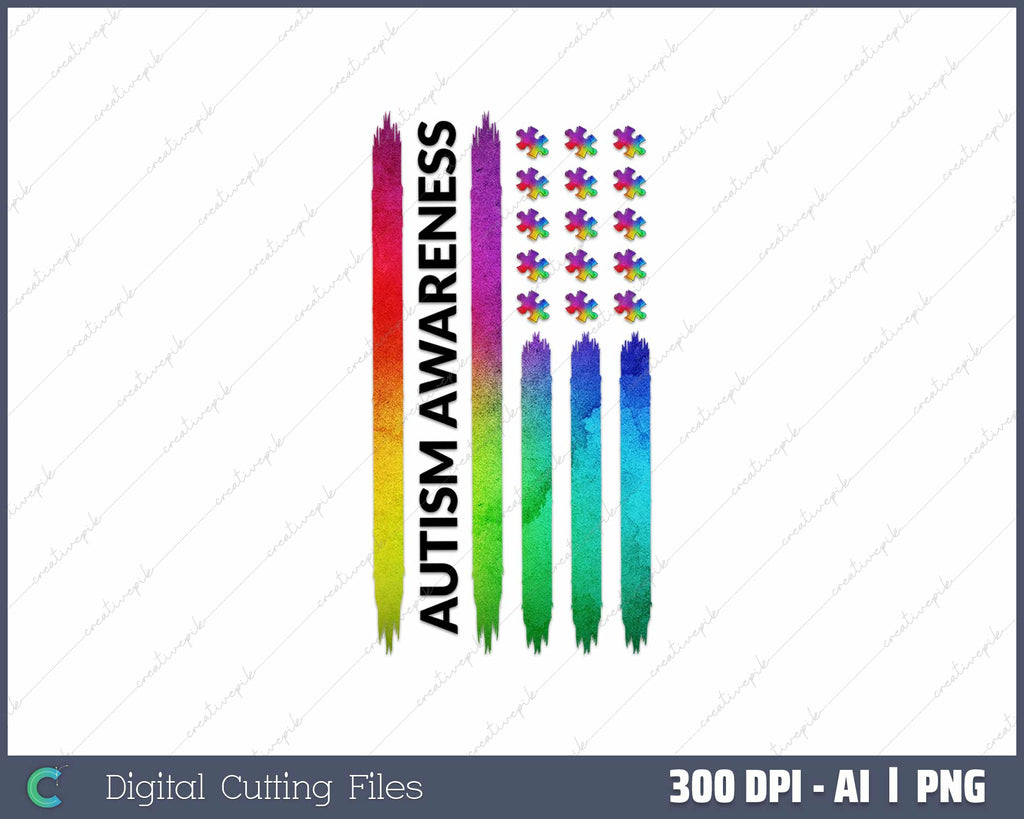Autism Awareness Mom Dad USA flag Autistic AI PNG Sublimation Files ...