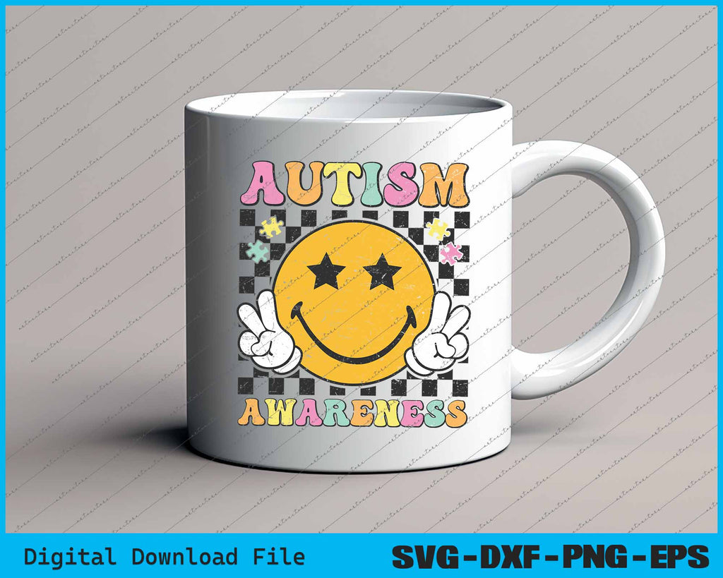 Autism Awareness Retro Smile Face Autistic Autism SVG PNG Files ...
