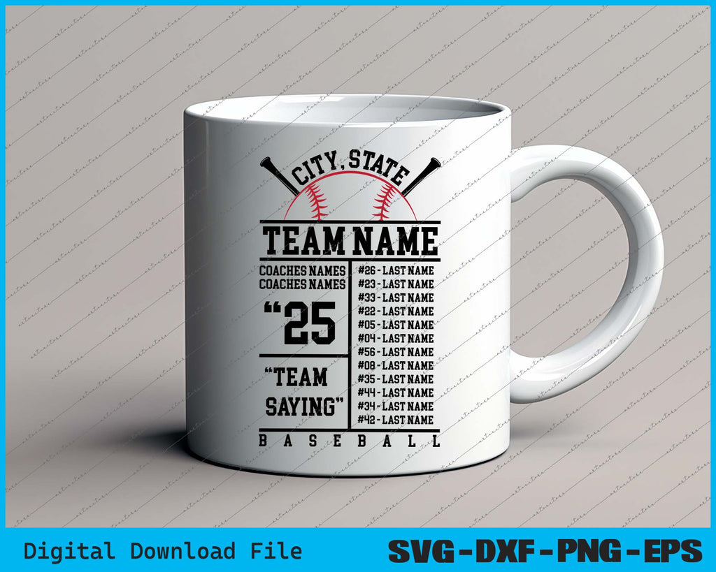Baseball Team Roster Template SVG PNG Printable Files – creativepik