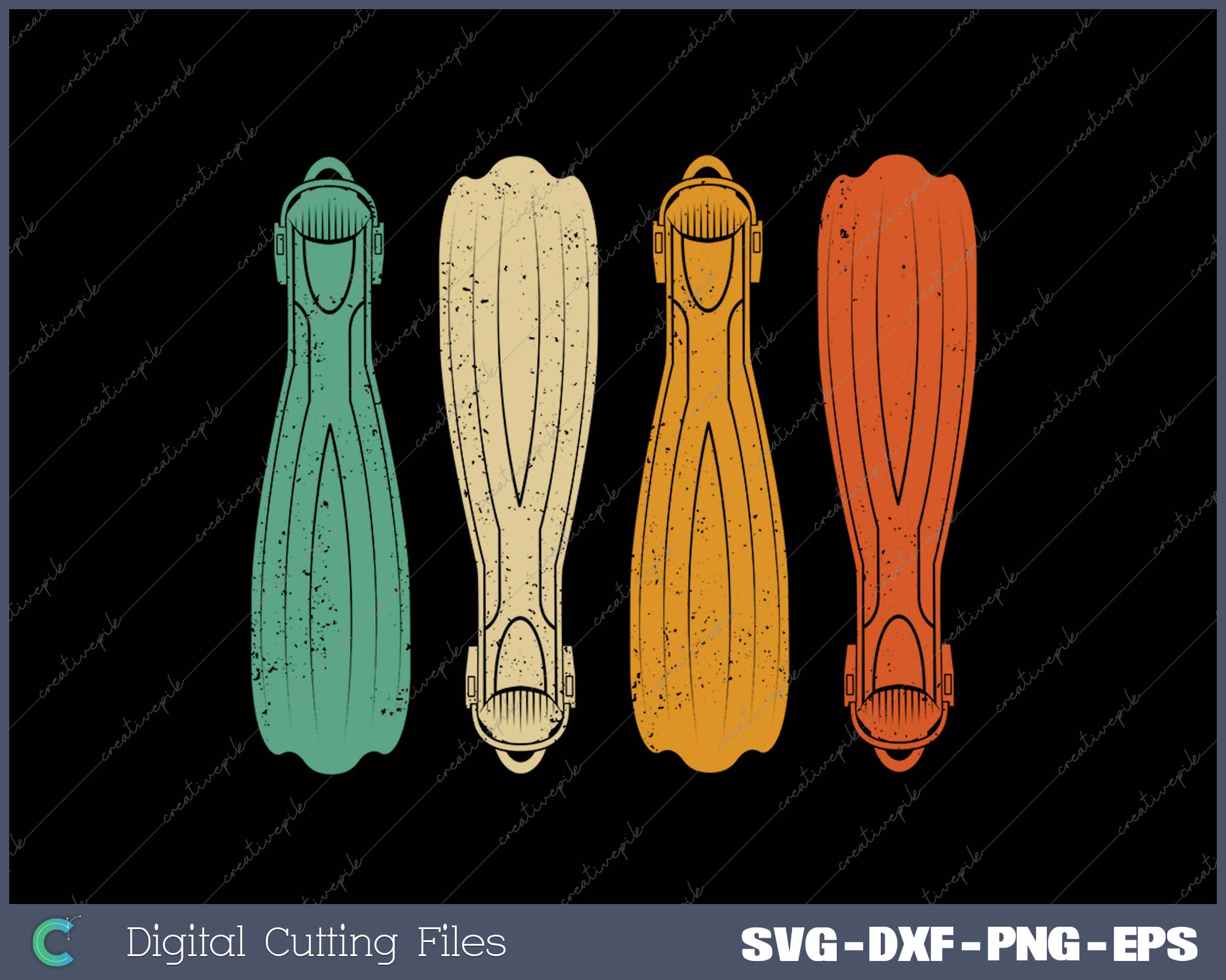Diving Fins Retro Scuba Diving Snorkeling Diver Vintage SVG PNG Files ...
