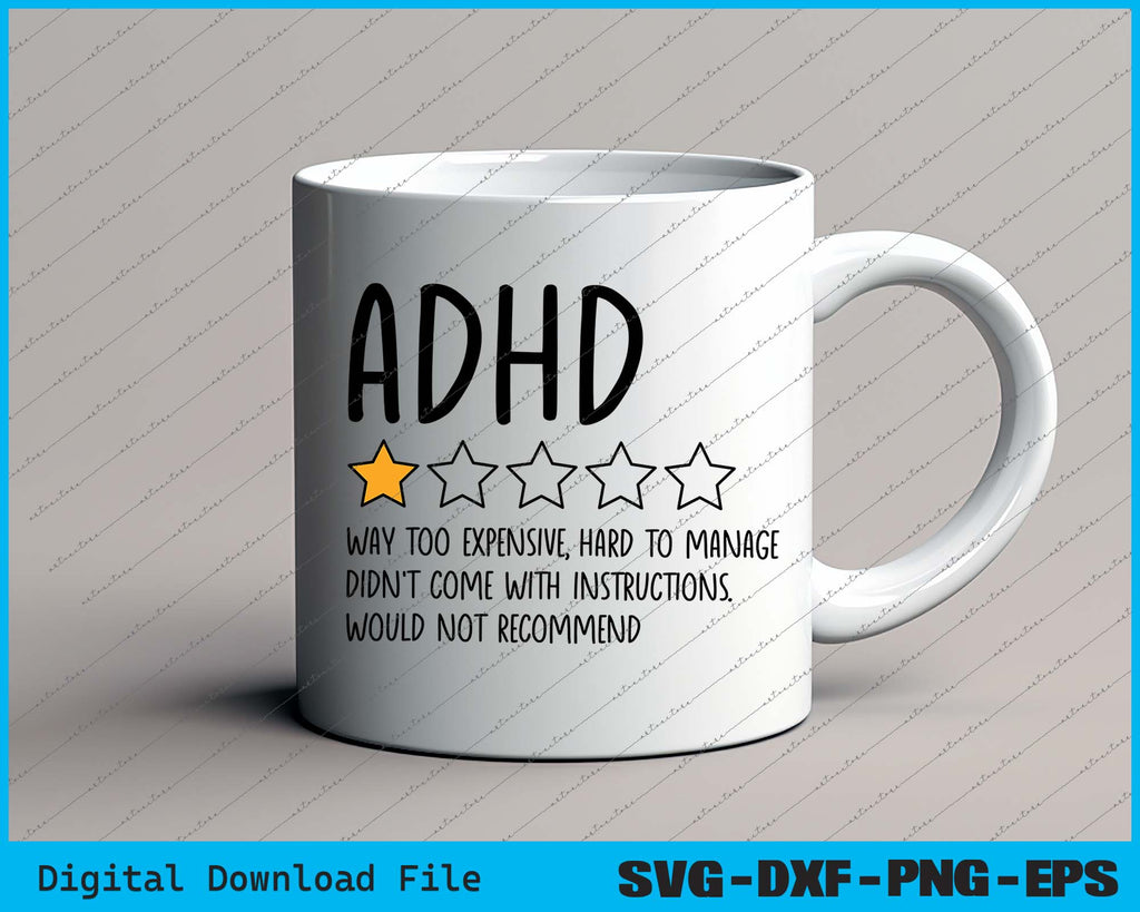 Funny ADHD Quotes 1 Star Review ADHD Awareness SVG PNG Files – creativepik