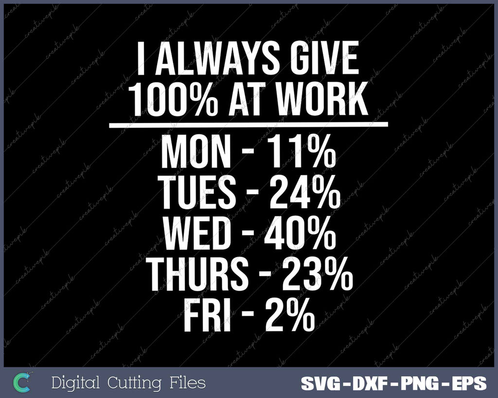 I Always Give 100% At Work Funny Work Quotes Humor SVG PNG Files ...