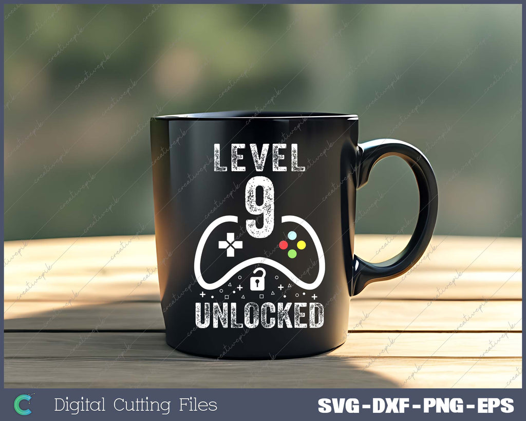 Level 9 Unlocked Video Game 9th Birthday SVG PNG Cutting Files ...