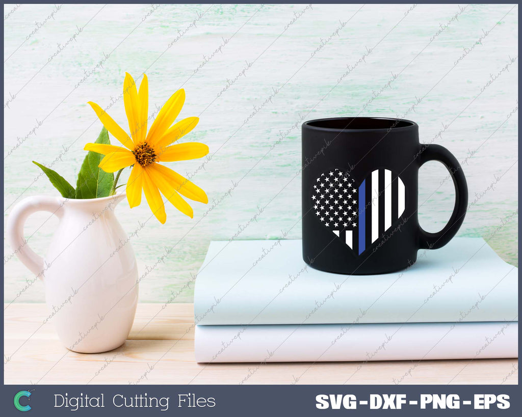 Love Our Police Officer US Flag Heart Thin Blue Line SVG PNG Files ...