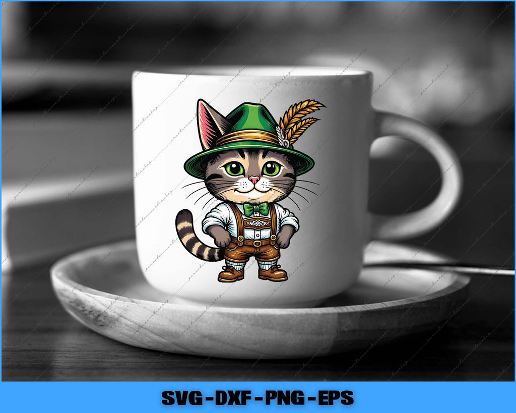 Oktoberfest Cat Funny German Bavarian Lederhosen Cat Printable File ...