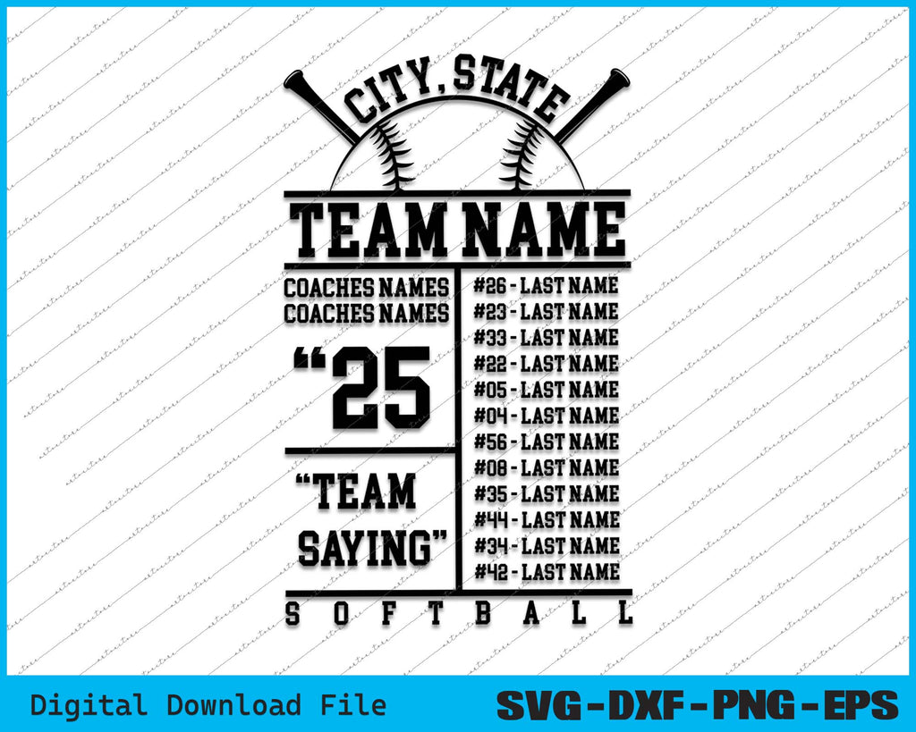 Softball Team Roster Template SVG PNG Cutting Printable Files – creativepik