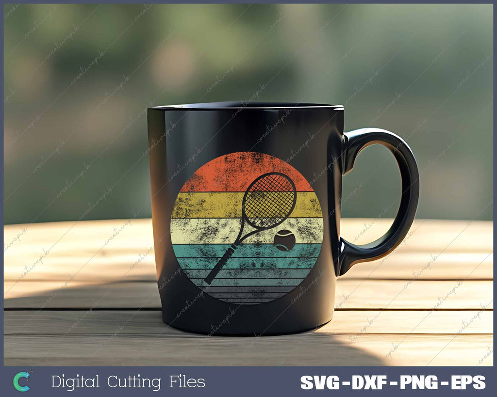 Tennis Player Gifts Retro Sunset Tennis Racquet & Ball SVG PNG Files ...