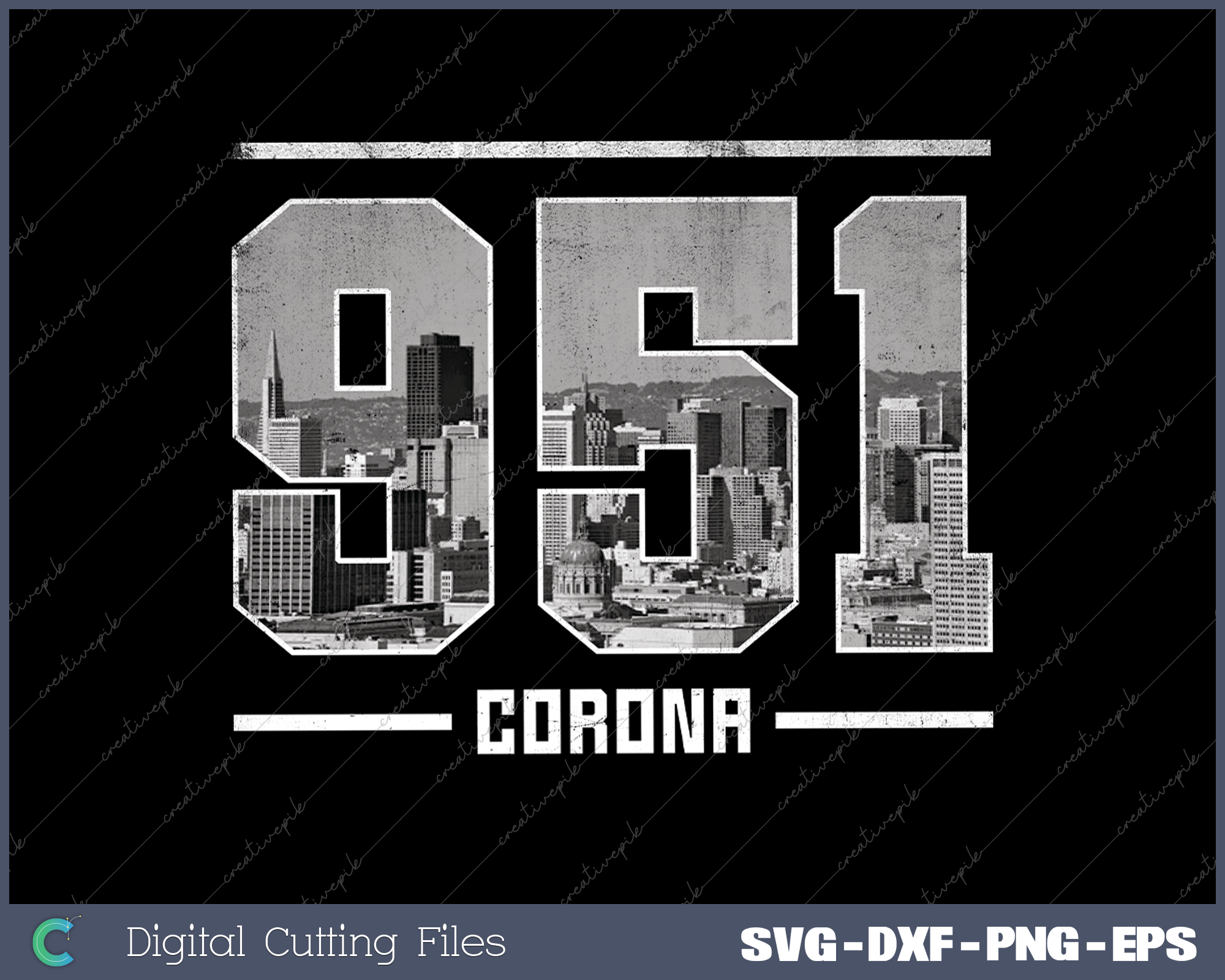 Vintage Corona 951 Area Code California Skyline SVG PNG Cutting Files ...