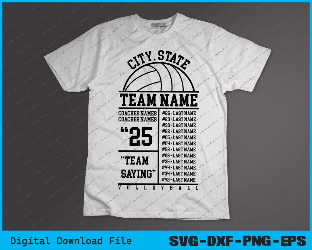 Volleyball Team Roster Template SVG PNG Cutting Printable Files ...